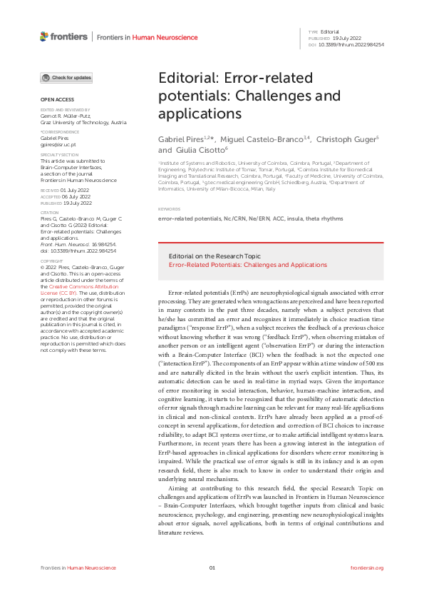 (PDF) Editorial: Error-related potentials: Challenges and applications