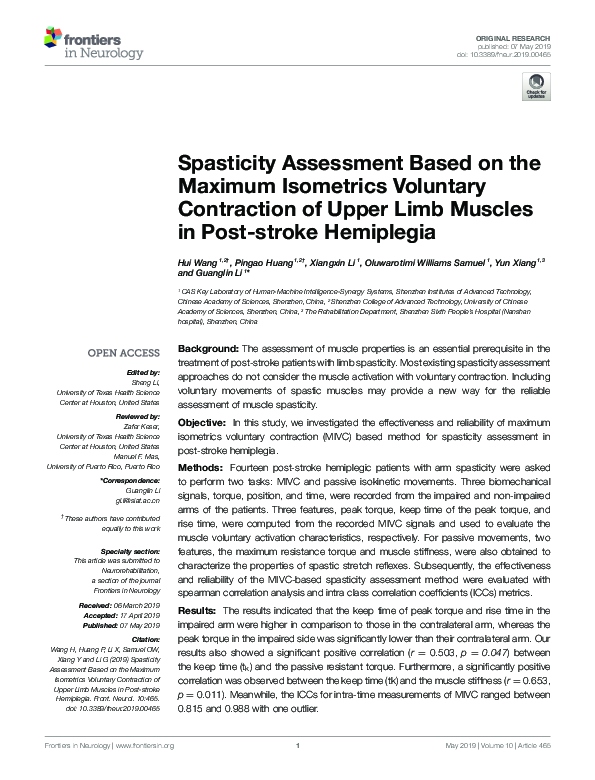 Spasticity Assessment Based on the Maximum Isometrics Voluntary ...