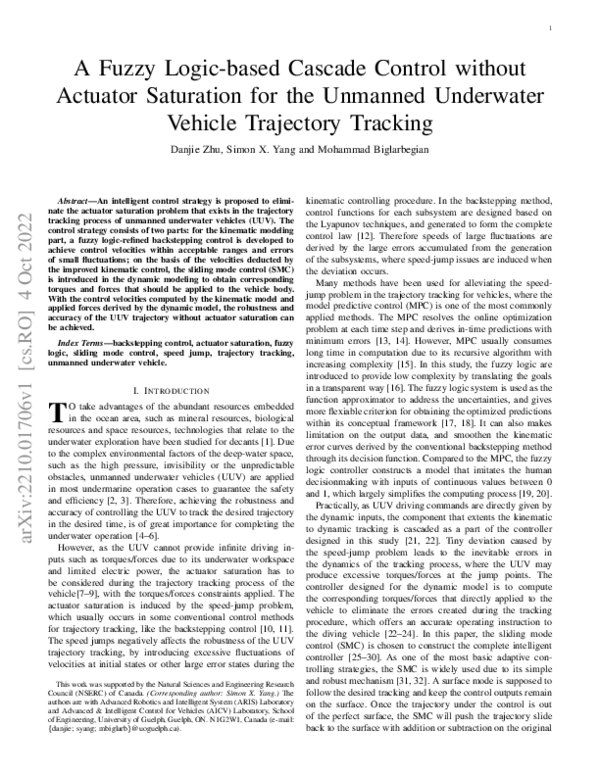 (PDF) A Fuzzy Logic-based Cascade Control without Actuator Saturation for the Unmanned ...