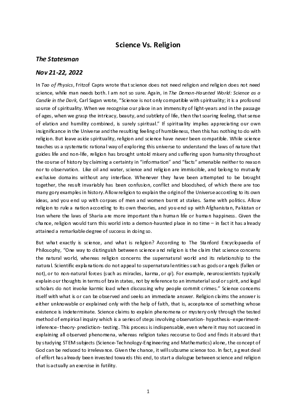 (PDF) Science Vs. Religion