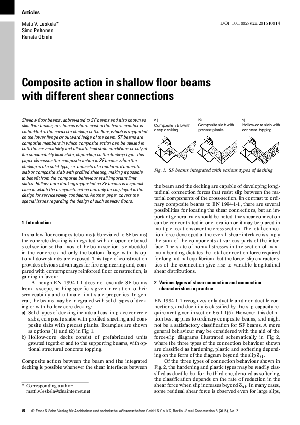 (PDF) Composite action in shallow floor beams with different shear ...