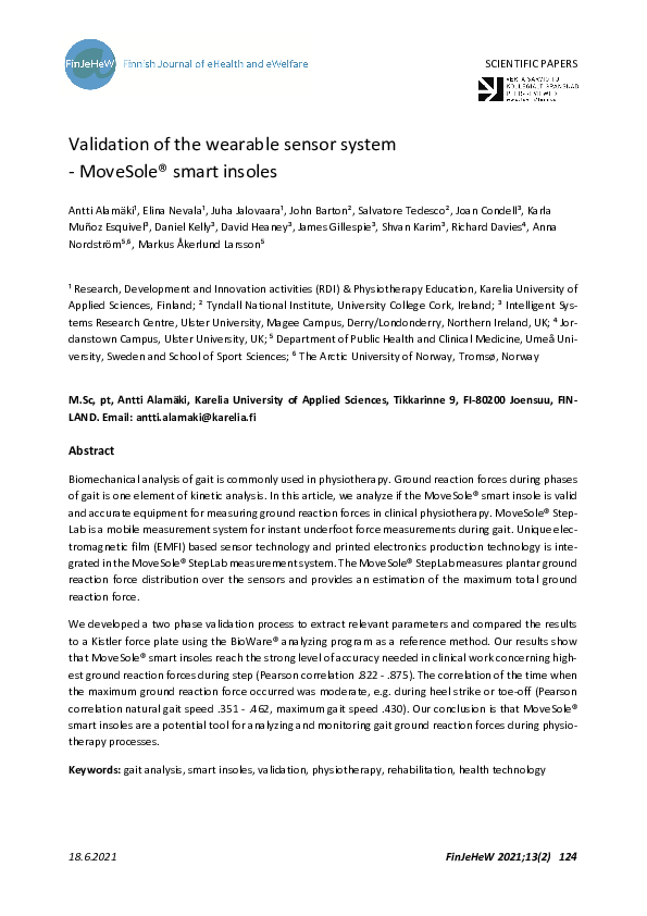 (PDF) Validation of the wearable sensor system - MoveSole® smart insoles