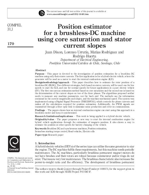 (PDF) Position estimator for a brushless-DC machine using core ...