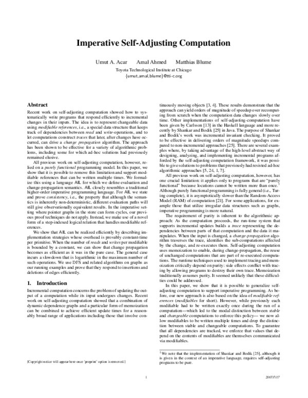 (PDF) Imperative self-adjusting computation