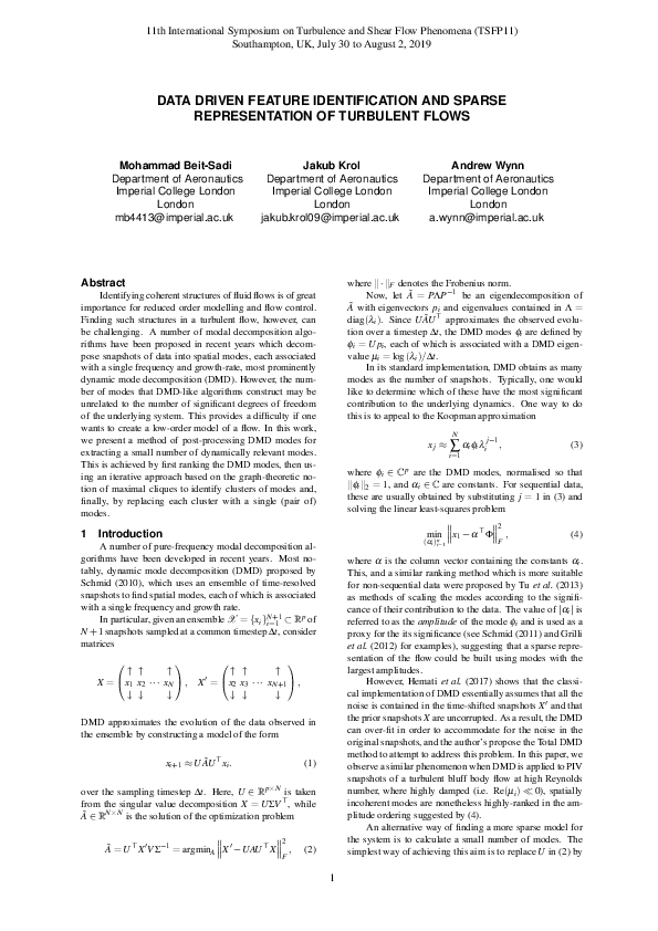 (PDF) Data-driven feature identification and sparse representation of turbulent flows