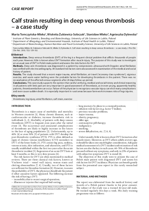 (PDF) Calf strain resulting in deep venous thrombosis – a case study ...