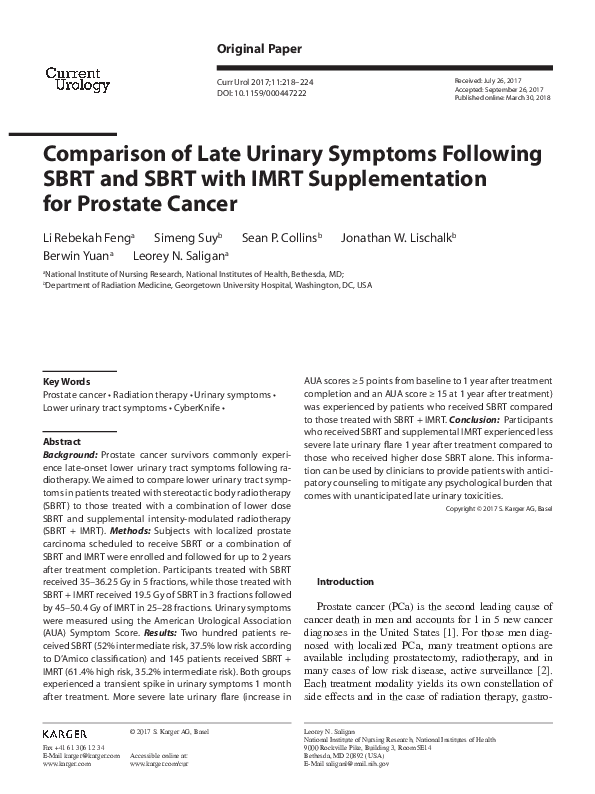 (PDF) Comparison of Late Urinary Symptoms Following SBRT and SBRT with IMRT Supplementation for ...