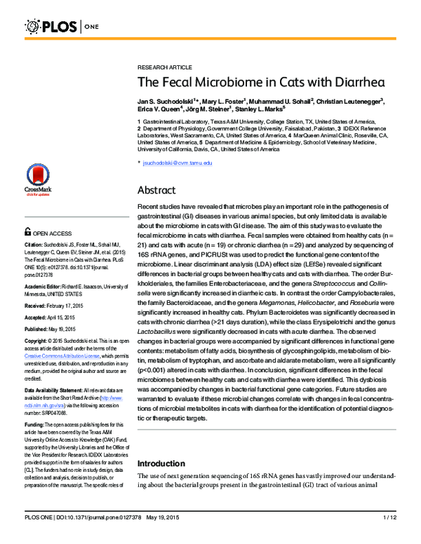(PDF) The Fecal Microbiome in Cats with Diarrhea
