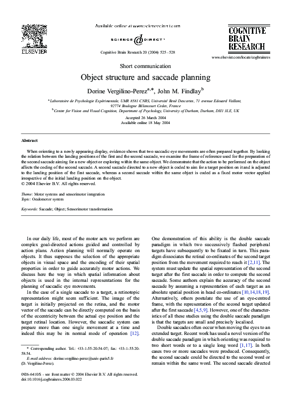 (PDF) Object structure and saccade planning