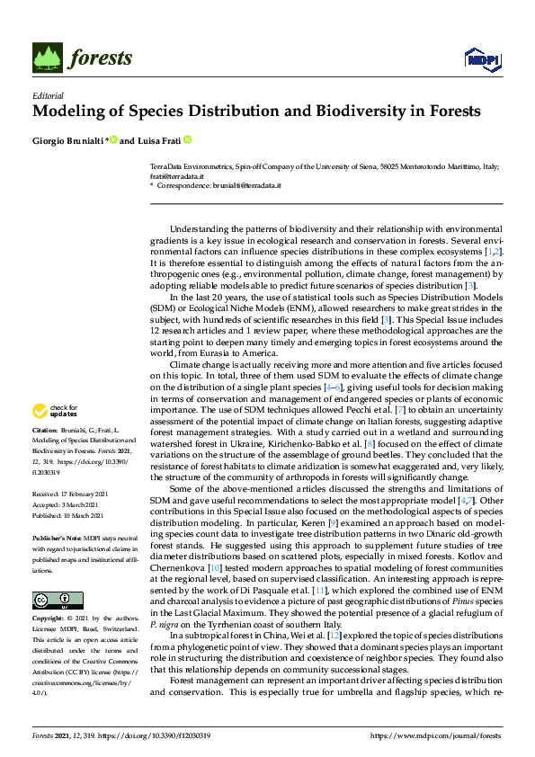 (PDF) Modeling of Species Distribution and Biodiversity in Forests