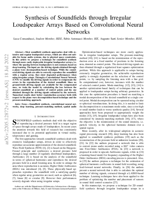 (PDF) Synthesis of Soundfields through Irregular Loudspeaker Arrays Based on Convolutional ...