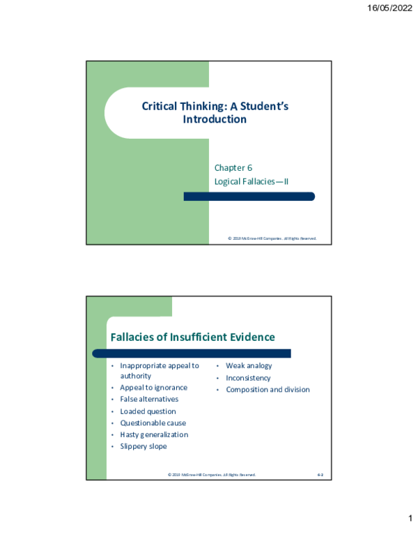 (PDF) Critical Thinking: A Student's Introduction Chapter 6 Logical ...