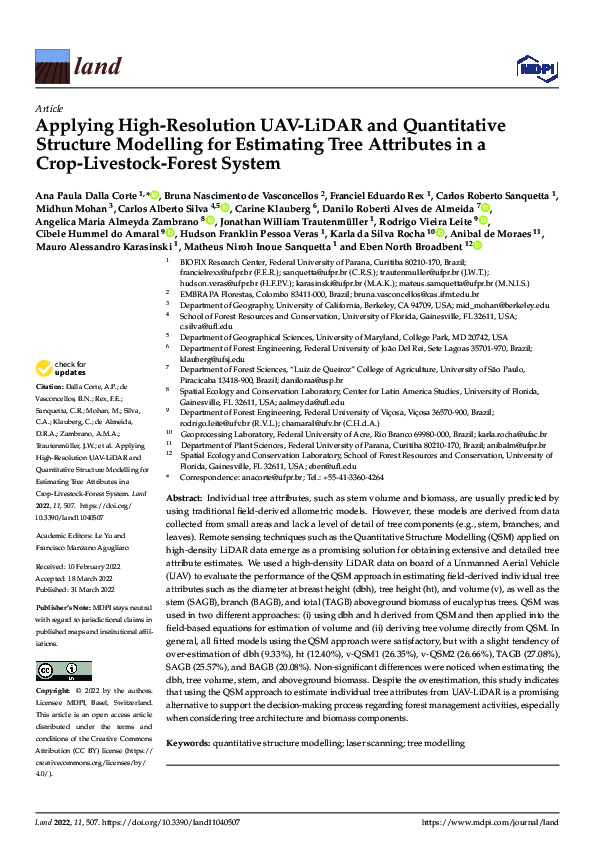Pdf Applying High Resolution Uav Lidar And Quantitative Structure Modelling For Estimating