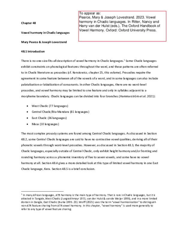 (PDF) Vowel harmony in Chadic languages