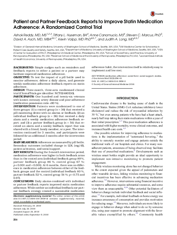(PDF) Patient and Partner Feedback Reports to Improve Statin Medication ...