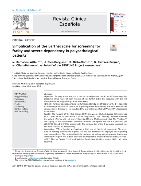 (PDF) Simplification of the Barthel scale for screening for frailty and ...