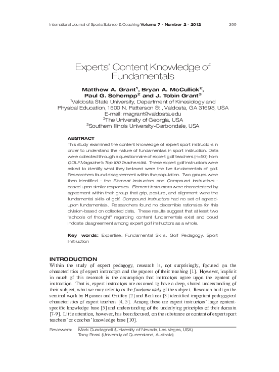 (PDF) Experts' Content Knowledge of Fundamentals