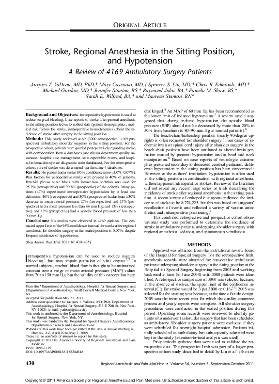 (PDF) Stroke, regional anesthesia in the sitting position, and ...