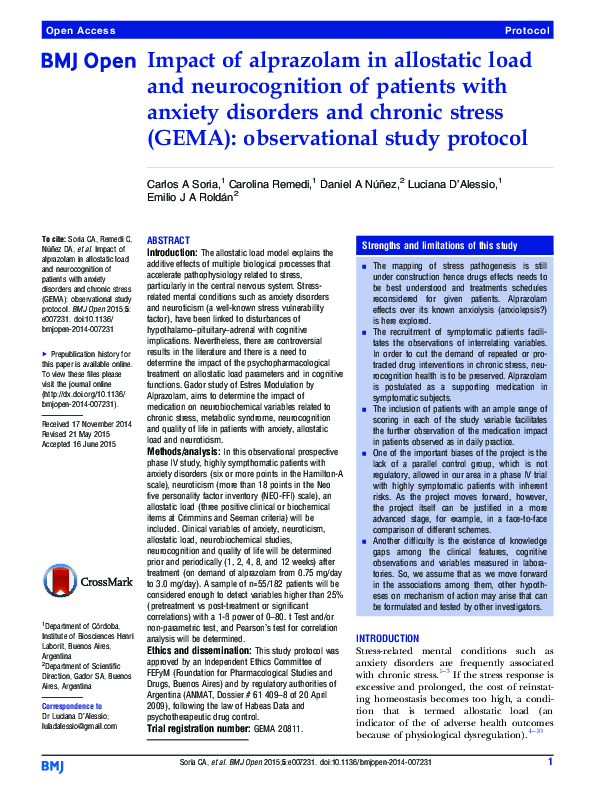 (PDF) Impact of alprazolam in allostatic load and neurocognition of ...