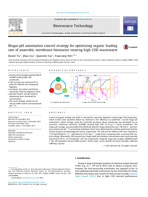 (PDF) Biogas-pH automation control strategy for optimizing organic ...