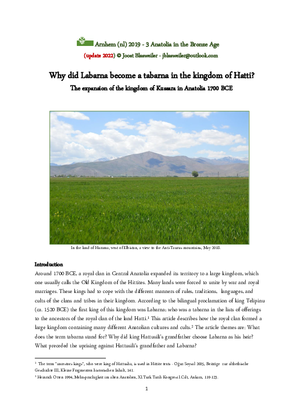 (PDF) Why did Labarna become a tabarna in the kingdom of Hatti?