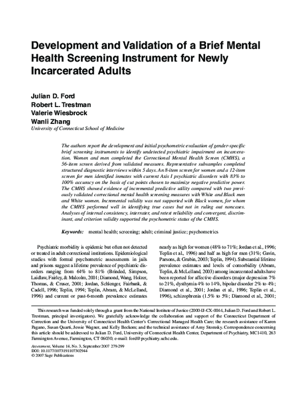 (PDF) Development and Validation of a Brief Mental Health Screening ...