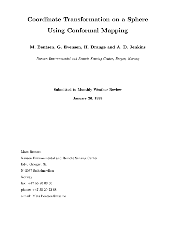Pdf Coordinate Transformation On A Sphere Using Conformal Mapping