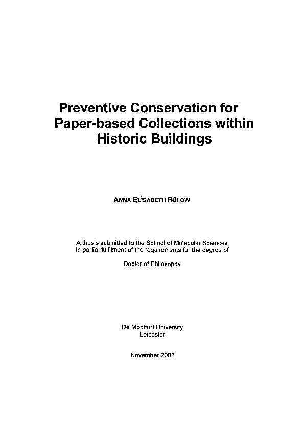 (PDF) Preventive Conservation of Paper-Based Collections Within ...