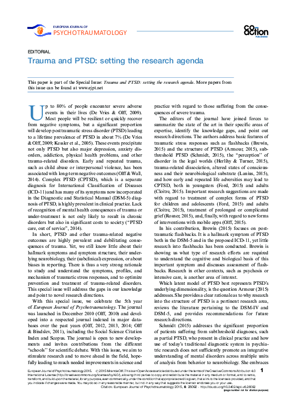 (PDF) Trauma and PTSD: setting the research agenda