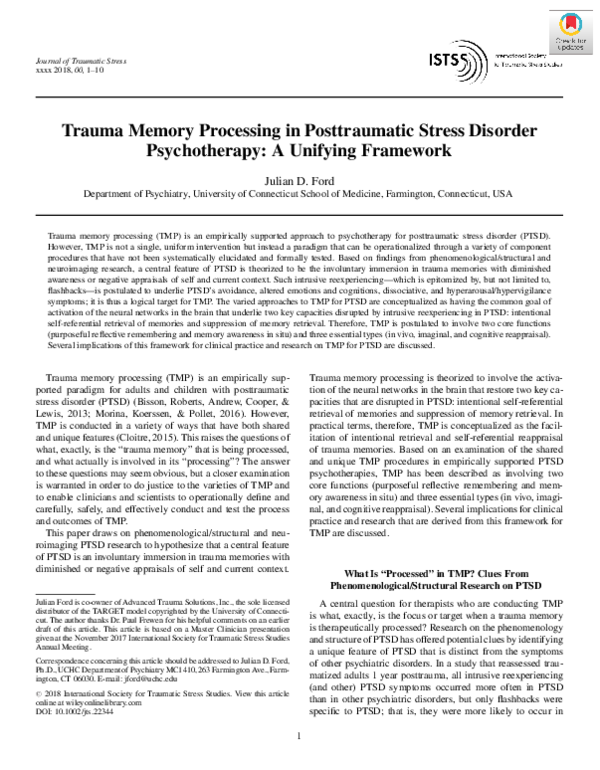 (PDF) Trauma Memory Processing in Posttraumatic Stress Disorder ...