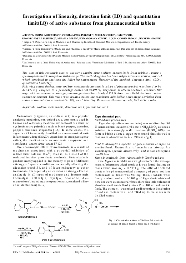 (PDF) Investigation of linearity, detection limit (LD) and quantitation limit(LQ) of active ...