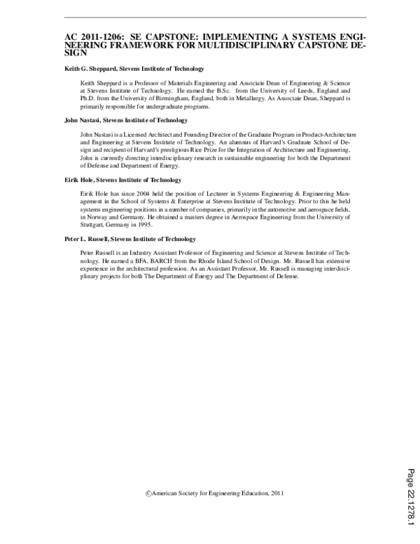 (PDF) Ac 2011-1206: Se Capstone: Implementing a Systems Engi- Neering Framework for ...