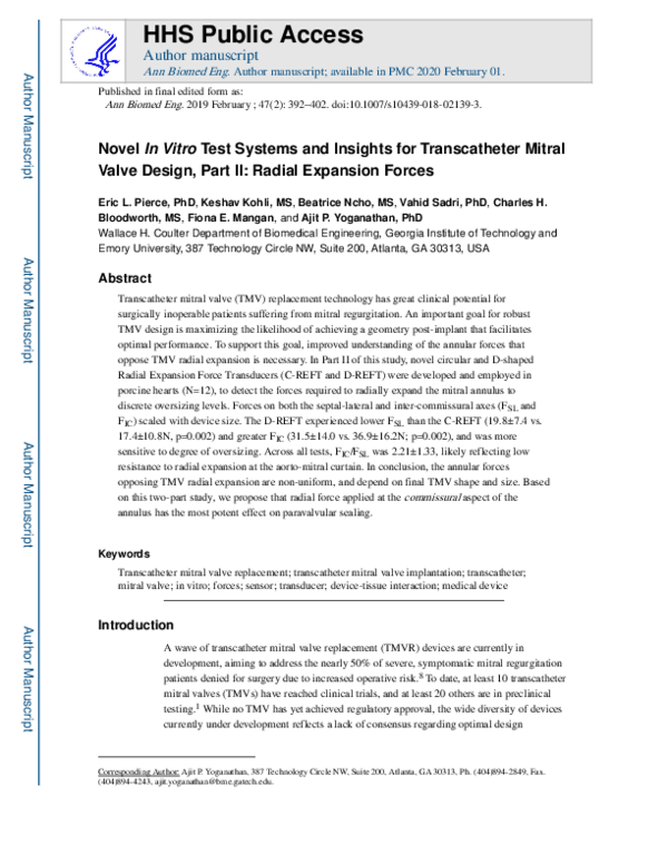 (PDF) Novel In Vitro Test Systems and Insights for Transcatheter Mitral ...