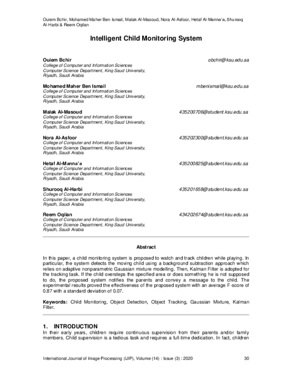 (PDF) Intelligent Child Monitoring System