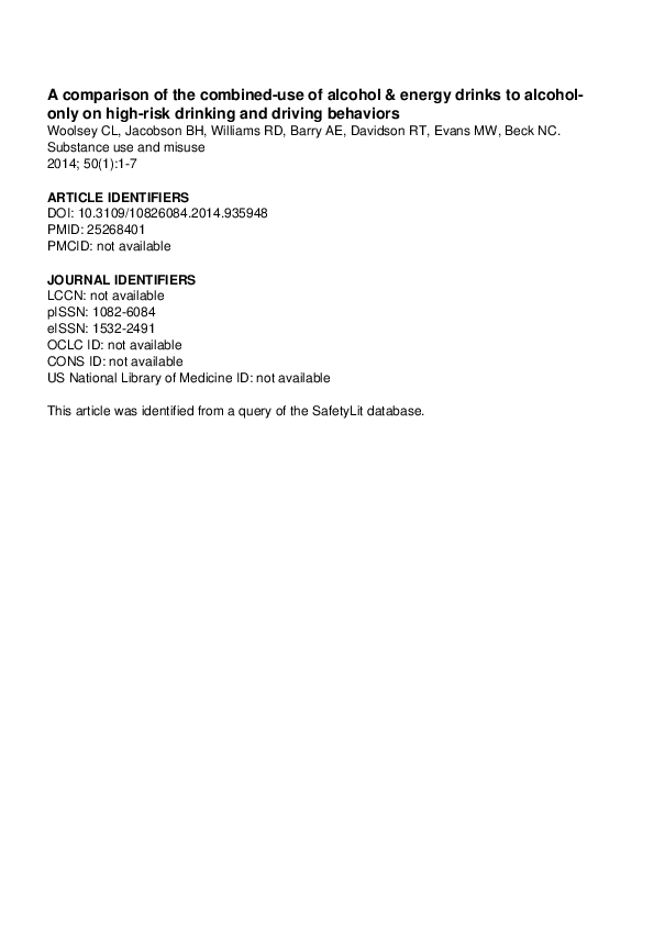 (PDF) A Comparison of the Combined-Use of Alcohol & Energy Drinks to ...
