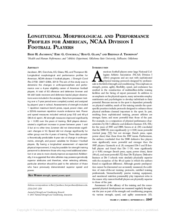 (PDF) Longitudinal Morphological and Performance Profiles for American ...