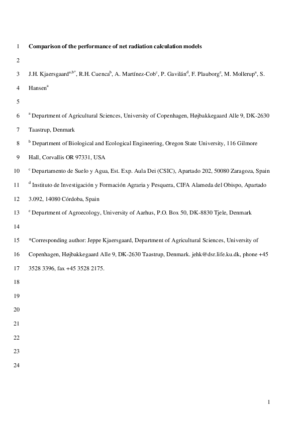 (PDF) Comparison of the performance of net radiation calculation models