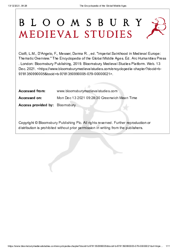 (PDF) (and F. D'Angelo, eds.) “Imperial sainthood in Medieval Europe: a ...