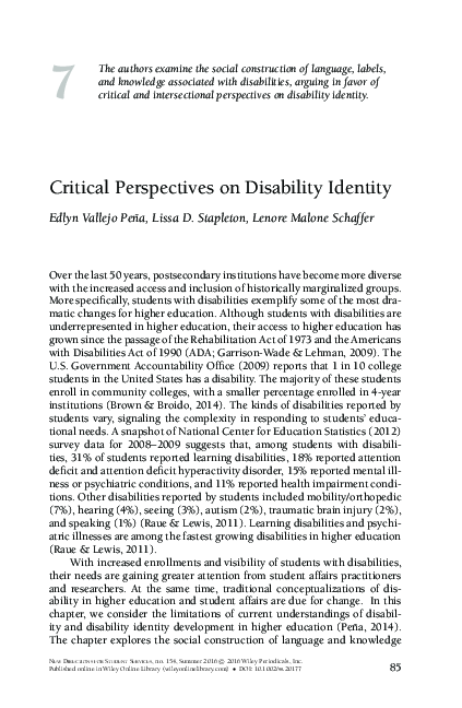 (PDF) Critical Perspectives on Disability Identity
