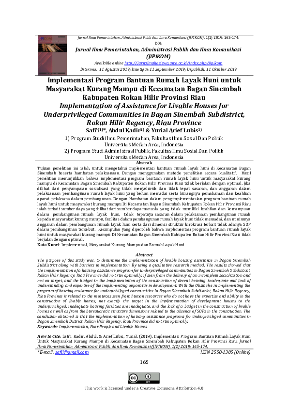 (PDF) Implementasi Program Bantuan Rumah Layak Huni Untuk Masyarakat ...