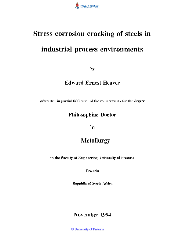 (PDF) Stress corrosion cracking of steels in industrial process ...