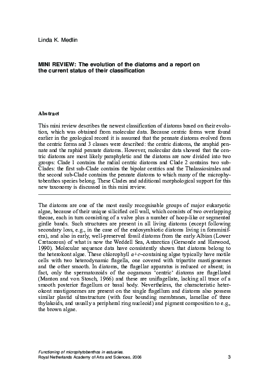 (PDF) Mini Review: The evoltution of the diatoms and a report on the ...
