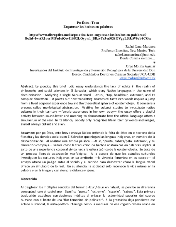 (DOC) Po-Ética -Tzun Engatusar los hechos en palabras