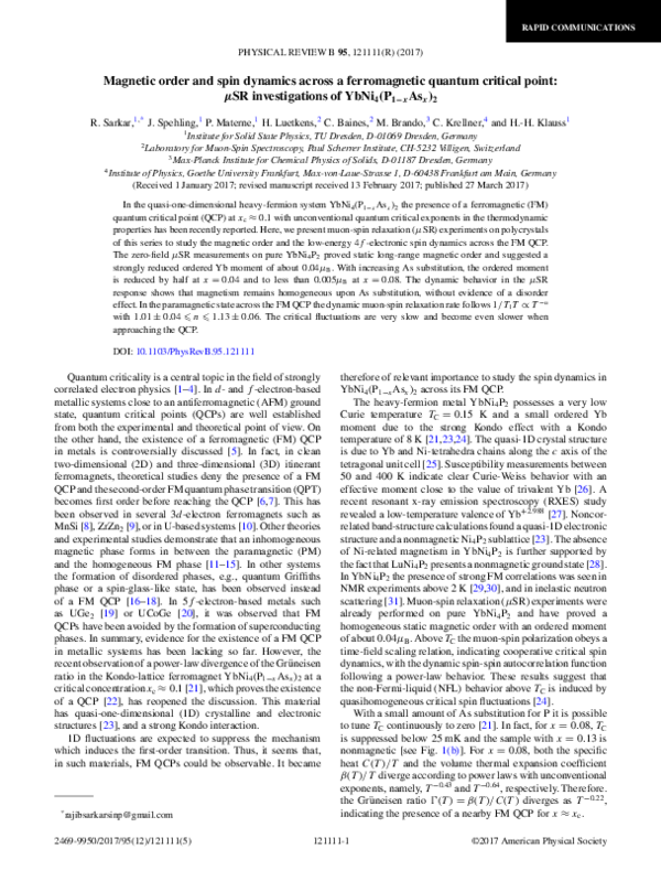 (PDF) Magnetic order and spin dynamics across a ferromagnetic quantum ...