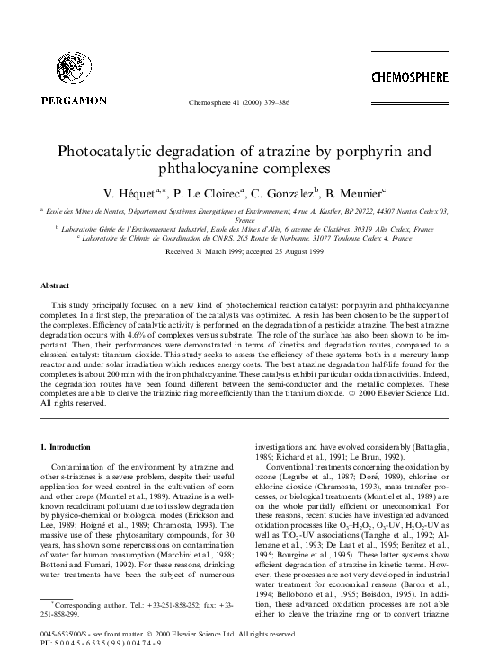 (PDF) Photocatalytic degradation of atrazine by porphyrin and phthalocyanine complexes