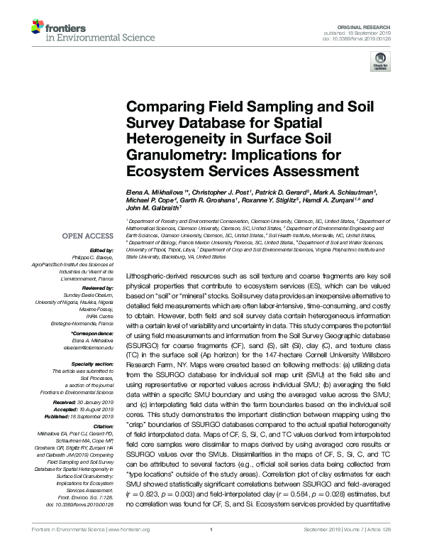 (PDF) Comparing Field Sampling and Soil Survey Database for Spatial Heterogeneity in Surface ...