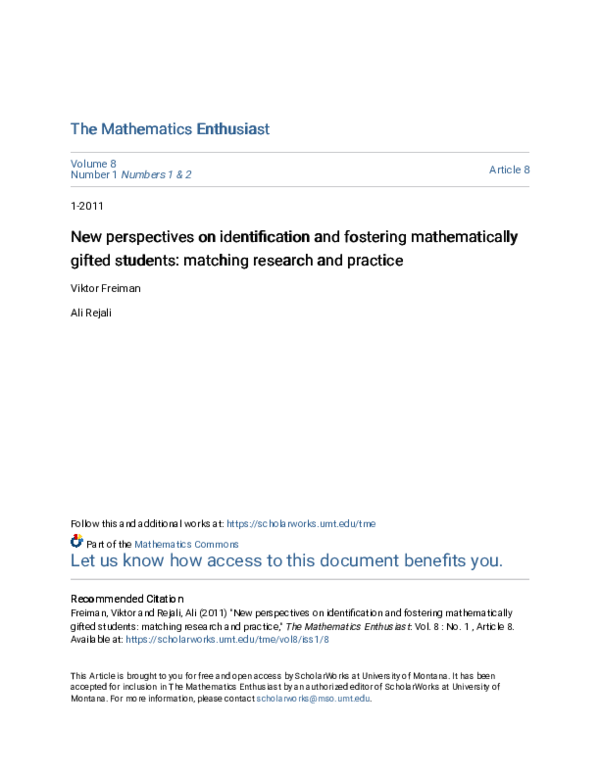 (PDF) New perspectives on identification and fostering mathematically ...