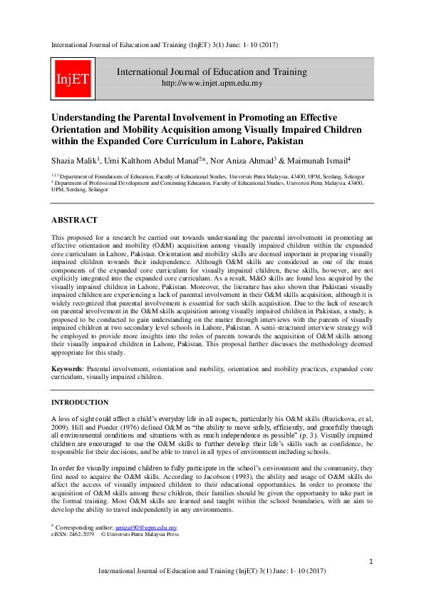 (PDF) Understanding the parental involvement in promoting an effective orientation and mobility ...