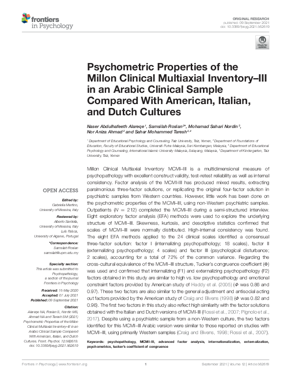 (PDF) Psychometric Properties of the Millon Clinical Multiaxial ...