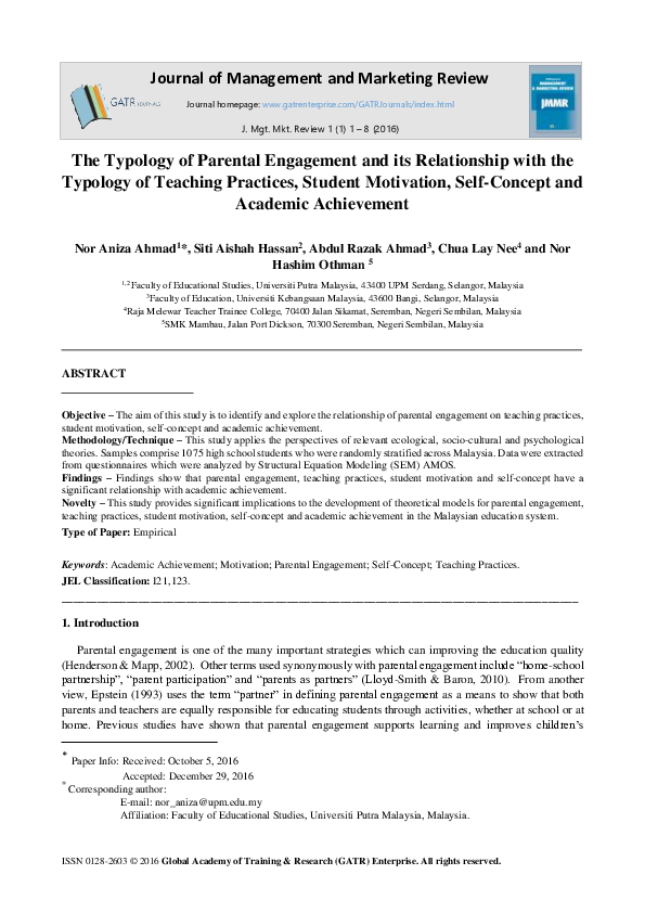 (PDF) The Typology of Parental Engagement and its Relationship with the Typology of Teaching ...